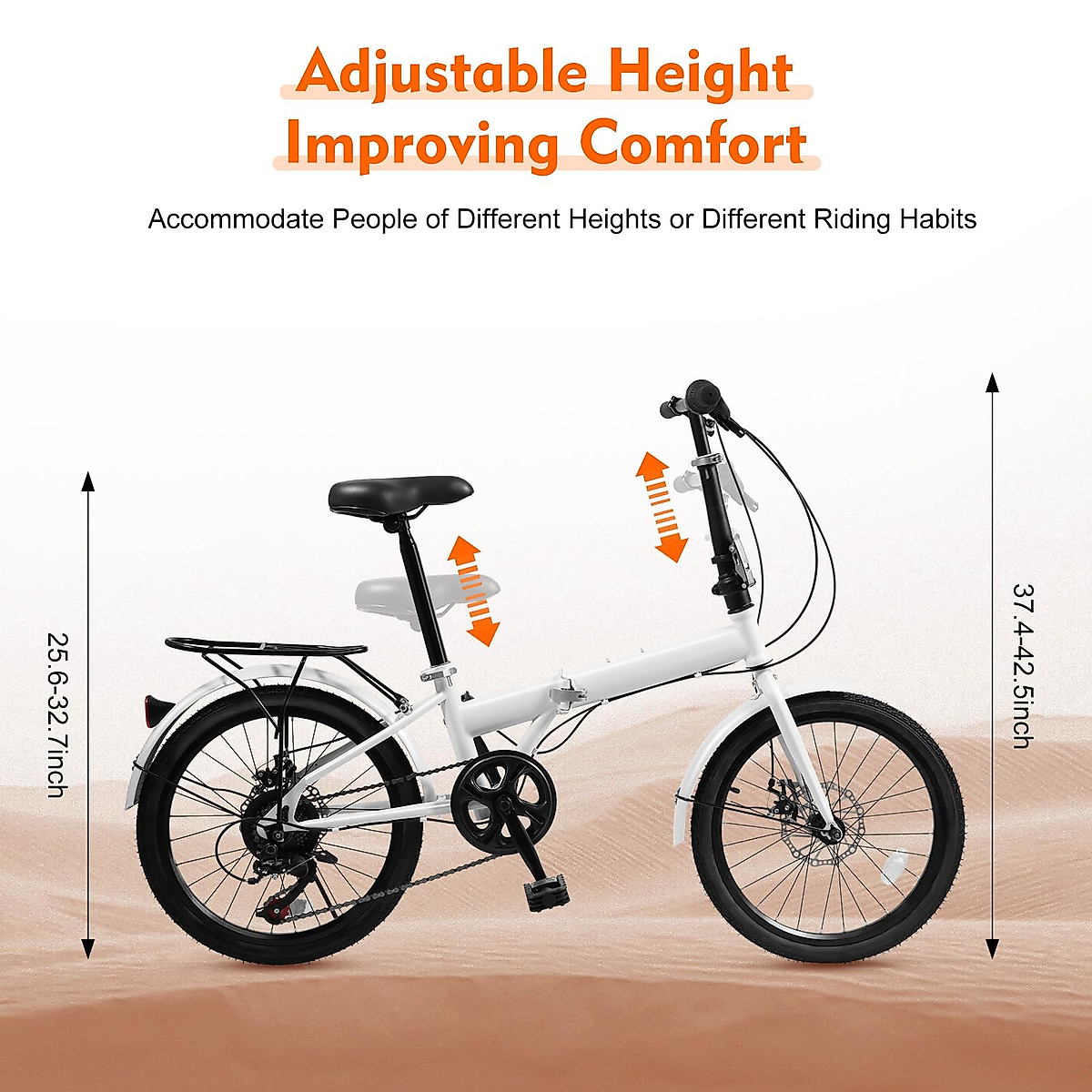 DCEHKR 20-inch Foldable Bike Folding Bicycle with 7-Gear Transmission, Height Adjustable Seat Foldable Bicycle Suitable for Adult Riding, Men Riding, Women Riding, Ships in The US (Straight Bar)