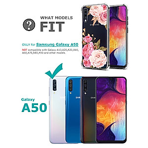 GREATRULY Floral Clear Case for Galaxy A50 for Women Girls,Pretty Phone Case for Samsung Galaxy A50 (2019),Flower Design Transparent Slim Soft Drop Proof TPU Bumper Cushion Silicone Cover Shell,FL-K