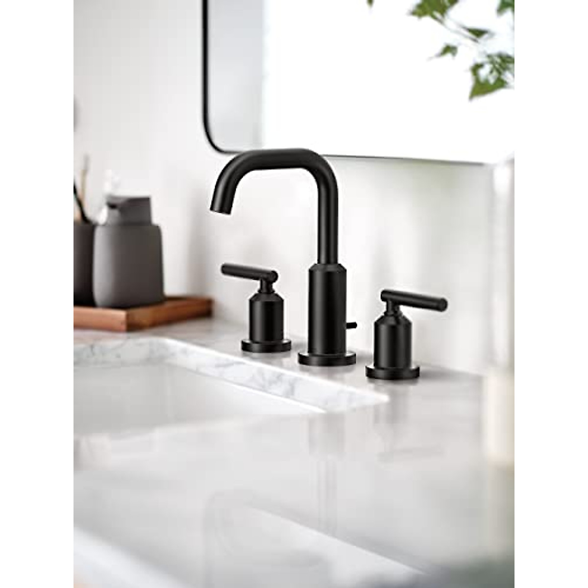 Moen Gibson Matte Black Two-Handle Widespread High Arc Modern Bathroom Sink Faucet, Modern Bathroom Faucet for Three Hole Bath Sinks (Valve Required), T6142BL