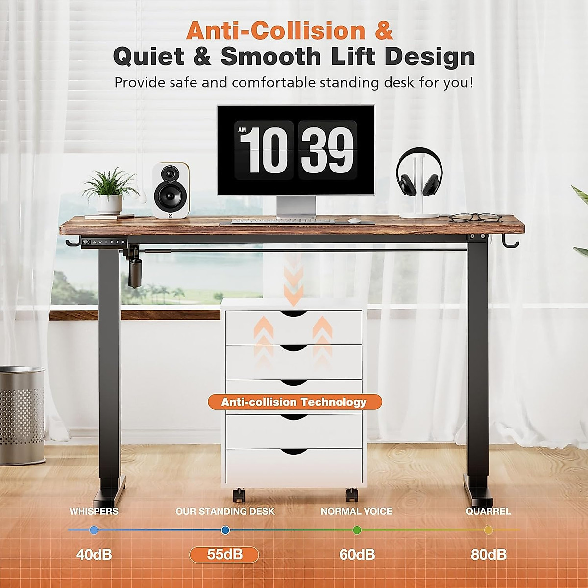 Sweetcrispy Electric Standing Desk - 40 x 24 inch Adjustable Height Sit to Stand Up Desk with Splice Board, Rising Home Office Computer Table with 2 Hook and Wire Hole for Work