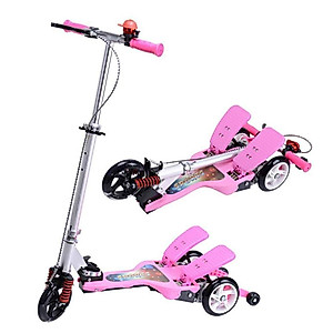 ygqtbc Three-Wheel Damping Double Pedal Scooter Children's Sports Scooter Emissions Kick Scooter for Kids 3 Wheel Scooter for Toddlers Girls & (Color : Pink)