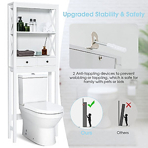 Hysache Over-The-Toilet Storage Rack, Bathroom Space Saver w/2 Drawers & Open Shelves, Fashionable Elegant Style, Freestanding Cabinet Organizer, Toilet Shelves Rack Unit, White HW63773