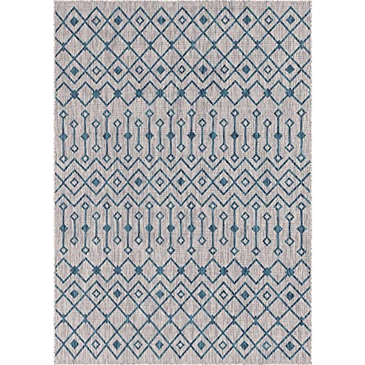 Unique Loom Outdoor Trellis Collection Area Rug - Tribal Trellis (7' 1" x 10' Rectangle, Light Blue/ Ivory)