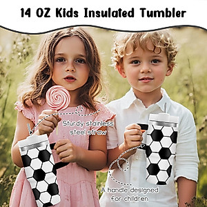 Soccer Gifts for Kids, Soccer Tumbler with Handle 14 Oz, Stainless Steel Insulated Soccers Sports Mugs Water Bottle, Birthday Gifts for Toddlers Teens Little Boys Girls Player Fan