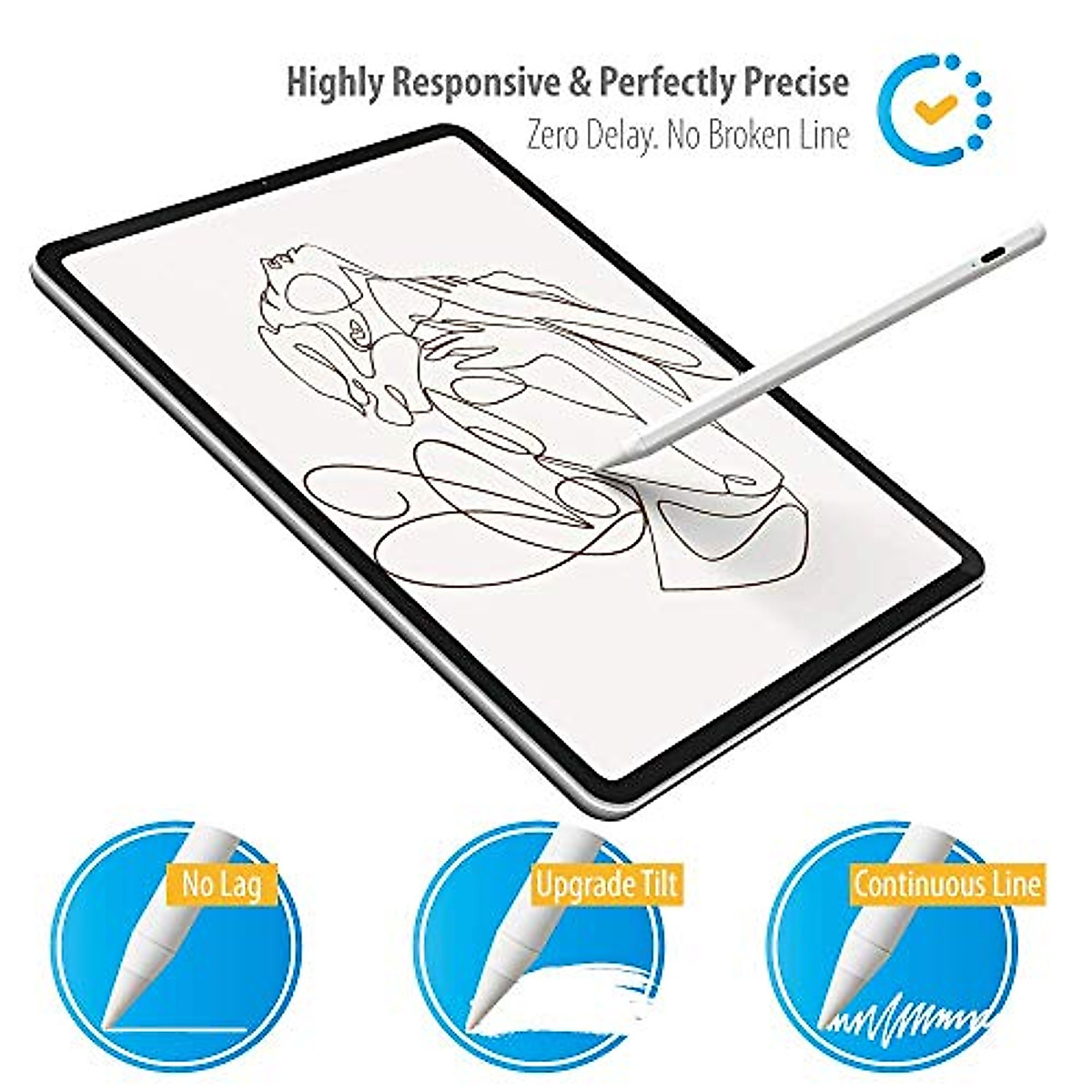 Gutliebe Stylus Pen for Apple iPad Pen with High Precision, Tilt Sensitivity, Palm Rejection and Magnetic Attachment, Type-C Rechargeable Stylus for Drawing and Writing on The iPad 2018-2020