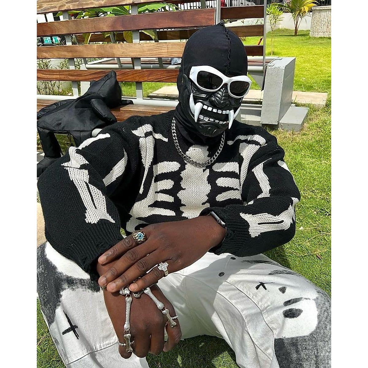 Aelfric Eden Skeleton Sweater Crew Neck Vintage Oversized Long Sleeve Y2k Pullover Skull Halloween Sweater