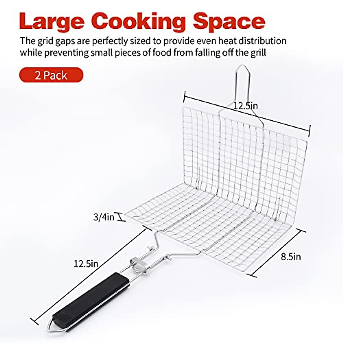 Grill Basket, 2 Pack Stainless Steel Fish Grill Rack, Portable BBQ Grilling Basket Outdoor Grill Accessories Barbecue Grilling Basket for Meat, Steak, Shrimp, Vegetables, Chops