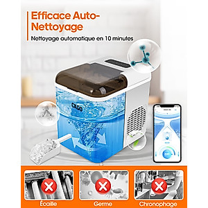 Smart Ice Maker Countertop, Compact Wi-Fi Ice Machine with App Control, 33 lbs per Day 9 Cubes in 6 Mins 2 Sizes Bullet Ice Makers Self-Cleaning Ideal for Home Kitchen Camping RV