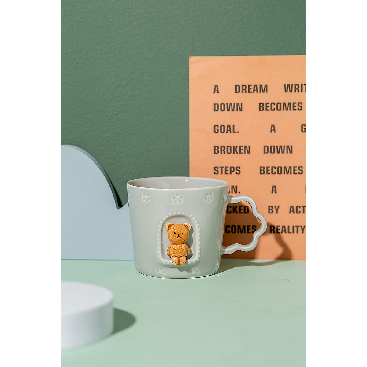 DIHOclub Bear Ceramic Cup Window Animals Mug Cute Cartoon Handmade Figurine Mugs,Holiday and Birthday Gift for Daughter,Son,Kids,9 OZ (Grey)