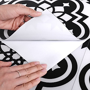 Peel and Stick Floor Tile Peel and Stick Flooring 12in ×12in Suit for Bathroom and Kitchen (Black and White, 10 Pcs)…