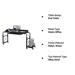 sogesfurniture Overbed Table with Wheels,Height and Length Adjustable Mobile Table 47 inches Works as Laptop Cart Computer Table Bed Table,Black BHUS-203-2-120BK
