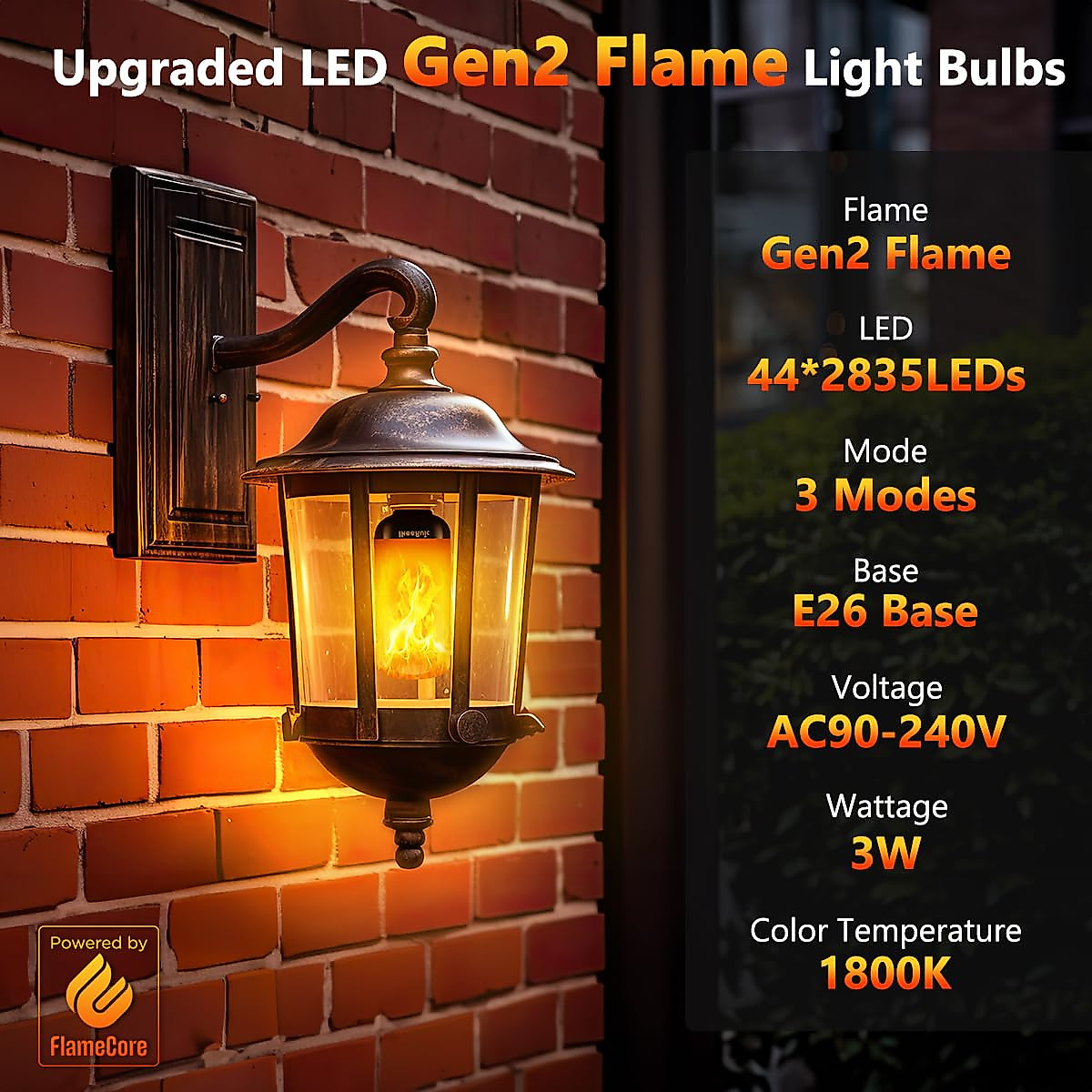 2024 Newest Gen2 Flame Light Bulbs, Most Realistic Flickering Light bulbs, E26 Halloween Light Bulbs, Halloween Lights Outdoor & Indoor, LED Outdoor Light Bulbs for Halloween Decorations, Home Decor