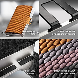 I-CLIP Stainless Steel Credit Card Case with Interchangeable Money Clip - Slim Wallet - Leather Wallet - Stainless Steel Card Case - Blasted Milanaise Black