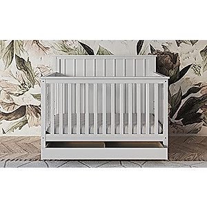 STORKCRAFT Forrest 5-in-1 Convertible Crib with Drawer (White) – GREENGUARD Gold Certified, Crib with Drawer Combo, Full-Size Nursery Storage Drawer, Converts to Toddler Bed, Daybed and Full-Size Bed