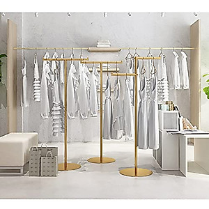 Household Products T-Shaped Clothes Rack,Heavy Duty Garment Clothing Rack,Retail Clothing Displays Stands,for Hanging or Displaying Clothing, Gold, 47.2in/120cm