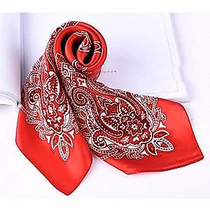 ANDANTINO 100% Real Mulberry Silk Scarf -21'' x 21''- Lightweight Neckerchief –Women Men Small Square Digital Printed Scarves (Red Paisley)