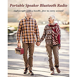 PRUNUS Retro Bluetooth Radio with Rich Bass Speakers,Loud Stereo Sound,Portable Wireless Speakers AM FM Radio with USB, TWS Pairing, BT5.0, TF Card & MP3 Player for Home/Party/Outdoor/Gift
