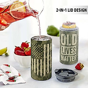Macorner Can Cooler American Flag - Stainless Steel Insulated Slim Can Cooler for 12 oz & 16 oz Regular or Slim Cans & Bottles - Funny Birthday Christmas Gifts for Him Dad Grandpa Drinking Lovers