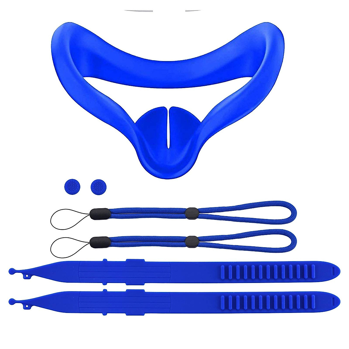 XIAOGE VR Face Cover and Touch Controller Grip Wrist Straps for Oculus Quest 2, Sweatproof Silicone Face Cushion & Adjustable Wrist Knuckle for Oculus Quest 2 VR Headset (Blue)