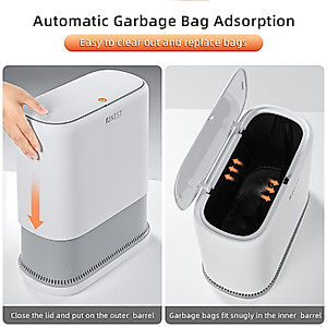 funest Bathroom Trash Can, 3 Gallon Slim Trash Can with Lid, Adsorption Garbage Can with Press-Top Lid, White Narrow Plastic Trash Bin for Bathroom, Office, Bedroom, Living Room