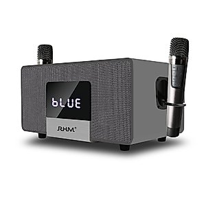 RHM K222 Karaoke Machine, with 2 Wireless Microphones & 5 Music Modes, Support Optical/Bluetooth/AUX/USB/PC, Wooden Bluetooth Speaker for TV/Home/Meeting/Karaoke/Party, Great for Music Lovers