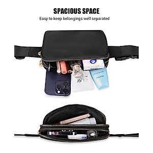 Sindax Small Black Fanny Packs for Women Waterproof Chest Pack Belt Bag with Adjustable Fashion Hip Bum Bag for Travel Workout Running Hiking