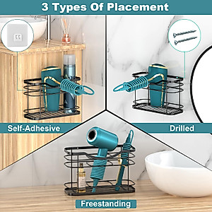 XILIMEN Hair Dryer Holder 3 in 1 Hair Tool Organizer Wall Mounted/Cabinet Door Bathroom Storage Under Sink Stainless Steel Countertop Hot Tools Basket for Blow Dryer, Curling Iron, Straightener