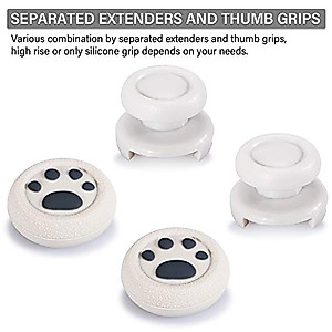 Playrealm FPS Thumbstick Extender & 3D Texture Rubber Silicone Grip Cover 2 Sets for PS5 Dualsenese & PS4 Controller (Cat Paw Grey)