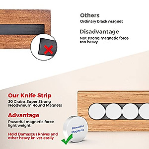 KEEMAKE Magnetic Knife Holder for Wall 16 inch Acacia Wood Knife Magnetic Strip, Powerful Neodymium Magnet Knife Hanger Knife Bar for Kitchen knives