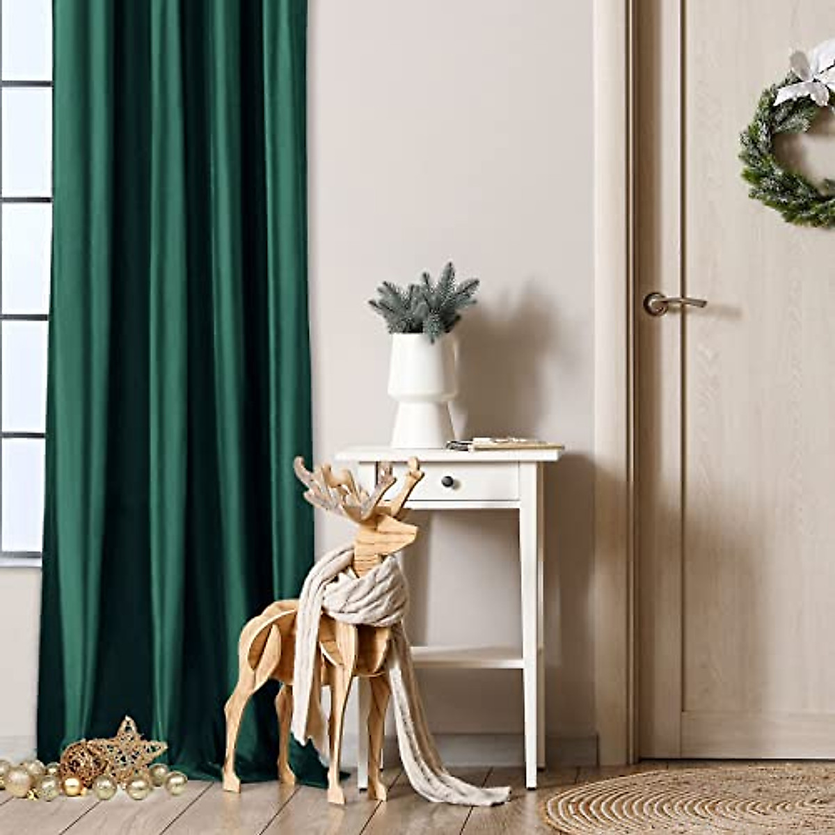 Melodieux 100% Blackout Velvet Curtains for Bedroom Living Room - Super Soft - Thermal Insulated Drapes with Black Liner, 52 by 84 Inch, Green (2 Panels)