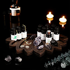 Yuntau Wood Tray Crystals Holder Wooden Lotus Holder Crystal Tray for Stones, Healing Crystals and Gemstones Storage Table Coaster, Dark Brown