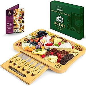 ROYAL CRAFT WOOD Extra Large Cheese Board - Bamboo Cheese Board and Knife Set - Bread & Butter Plates, Charcuterie Platter & Serving Tray, Wedding Gifts (17.5" x 13")