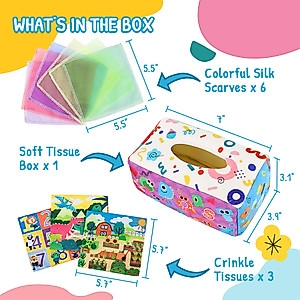 URMYWO Baby Tissue Box Toy - Montessori Baby Toys for 6-12 Months 1 Year Old Boy Girl - Soft Crinkle Sensory Toys for Infant Toddlers - Easter Basket Essentials Stuffers - Baby Boy Girl Gifts