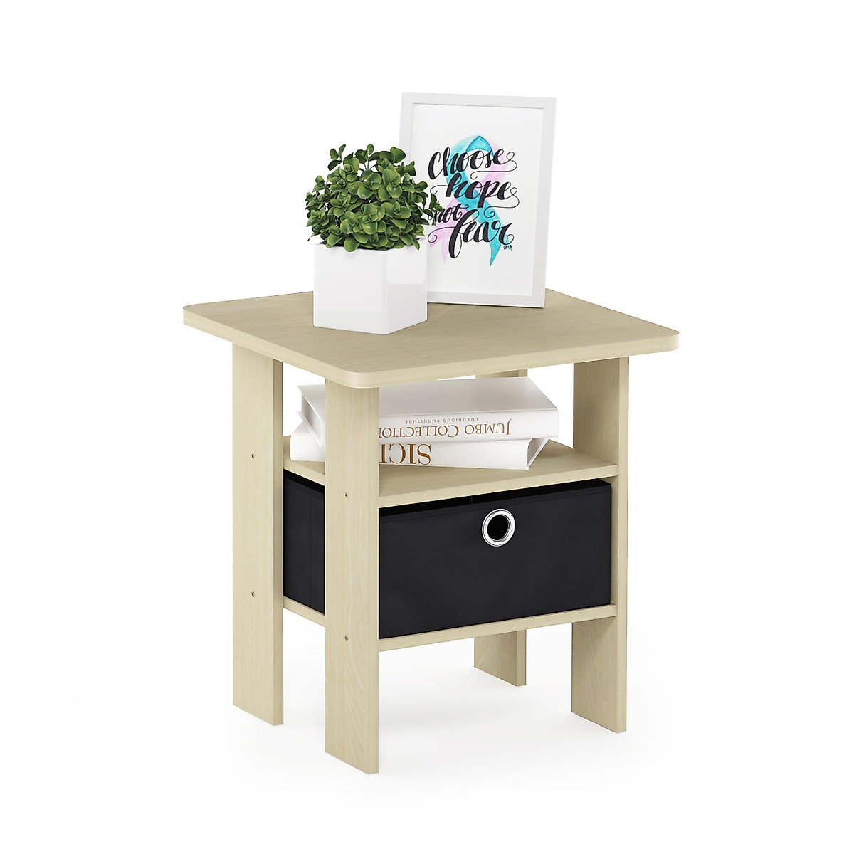 Furinno Andrey End Table / Side Table / Night Stand / Bedside Table with Bin Drawer, Steam Beech/Black