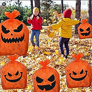 Halloween Pumpkin Leaf Bags Decoration(pack of 12)-Thicken Pumpkin Trash Bags for Leaves-3 pumpkin expressions(4 large 8 small) -Pumpkin Lawn Bags with Twist Ties.
