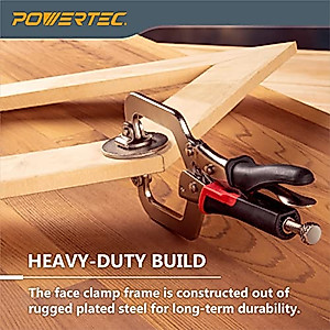 POWERTEC 71641 2-Inch, Face Clamps, C-Clamp with Ergonomic Grip and Adjustable Swivel Pads for Woodworking, Pocket Hole Joinery - 2PK