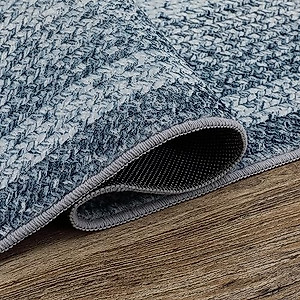 COZYLOOM Braided Print Home Indoor Area Rug 4x6 Rug for Entryway Living Room Bedroom Kitchen Dining Farmhouse Retro Area Rug Non Slip Backing Low Pile Floor Cover Non-Shedding Accent Rug Blue