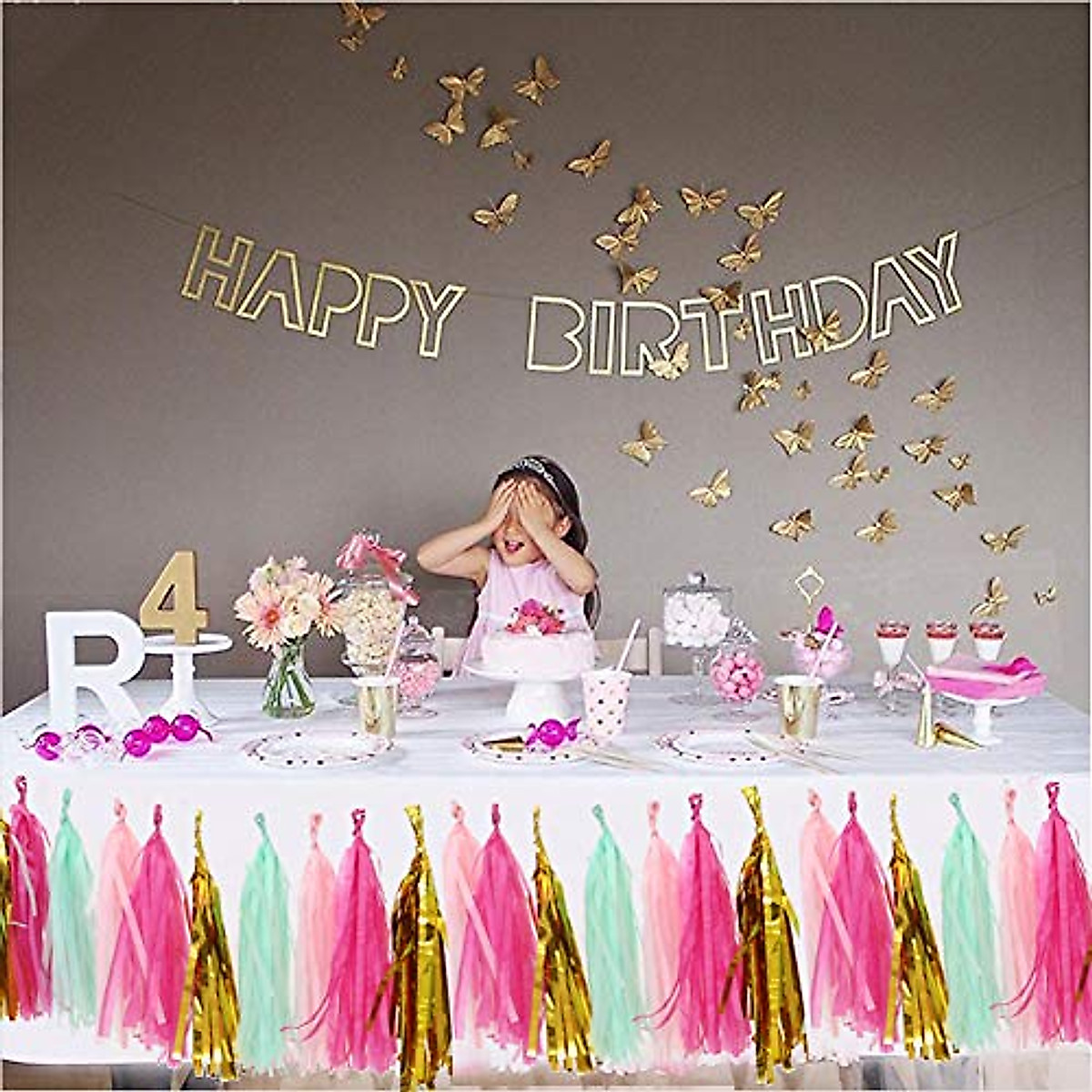 20pcs Tassel Garland Party Decor，Tassel Banner Tissue Paper DIY Decorations for Wedding Baby Shower Birthday Event Party Garland Decor (Gold Mint Rose Red Pink)
