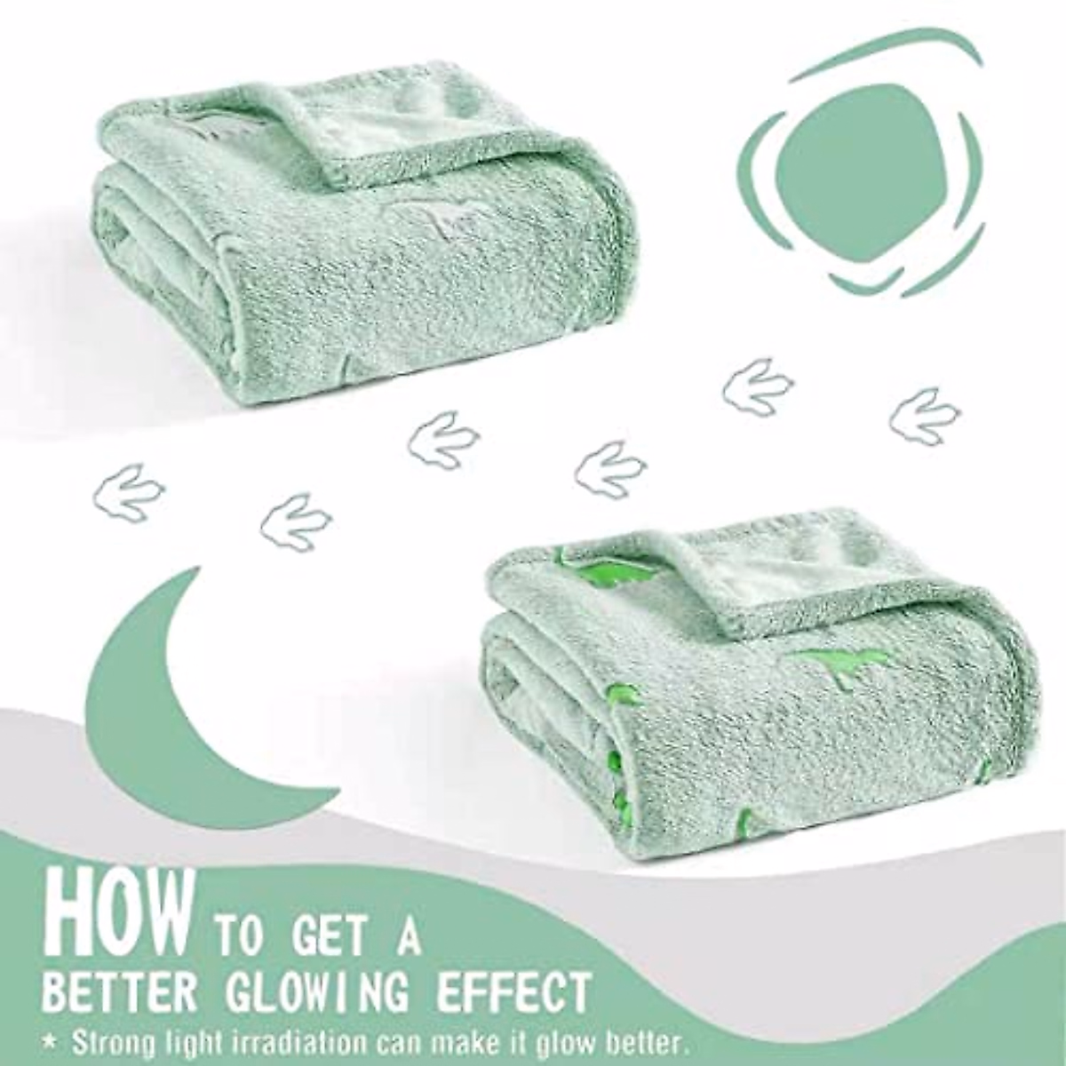 JINCHAN Dinosaur Glow in The Dark Blanket, Kids Throw Blanket for Boys and Girls Gift Green Lightweight Flannel Fleece Throw Blankets for Couch Bed Warm Soft Cozy Throw Winter Baby Blankets 40x60 Inch
