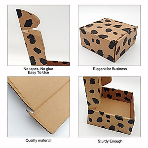 25 Pack Leopard Small Shipping Boxes, 4 x 4 x 2 inches Recyclable Corrugated Cardboard Boxes,Leopard Print Cute Mailing Box for Packaging Small Business Moving Jewelry Gift, Storing, Packing Mailer