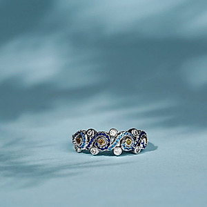 Jeulia The Starry Night Round Cut Sterling Silver Ring Diamond Pure Night& Quiet Moment Fashion Anniversary Promise Engagement Wedding Ring Set for Her With Gift Jewelry Box (Pure Night, 7.5)