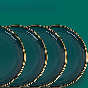 TAKESH Dinner Plates Gold Edging Green Porcelain Plates Food Dinner Set Dishes Soup Ceramic Plates