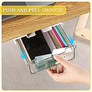 Geetery 8 Pcs Self Adhesive Slide Out Attachable Drawer Tray Under Desk Drawer Table Hidden Storage Mounted Desktop Pencil Holder Tray Drawers Up to 11 lbs Organizer for Office Home School Kitchen