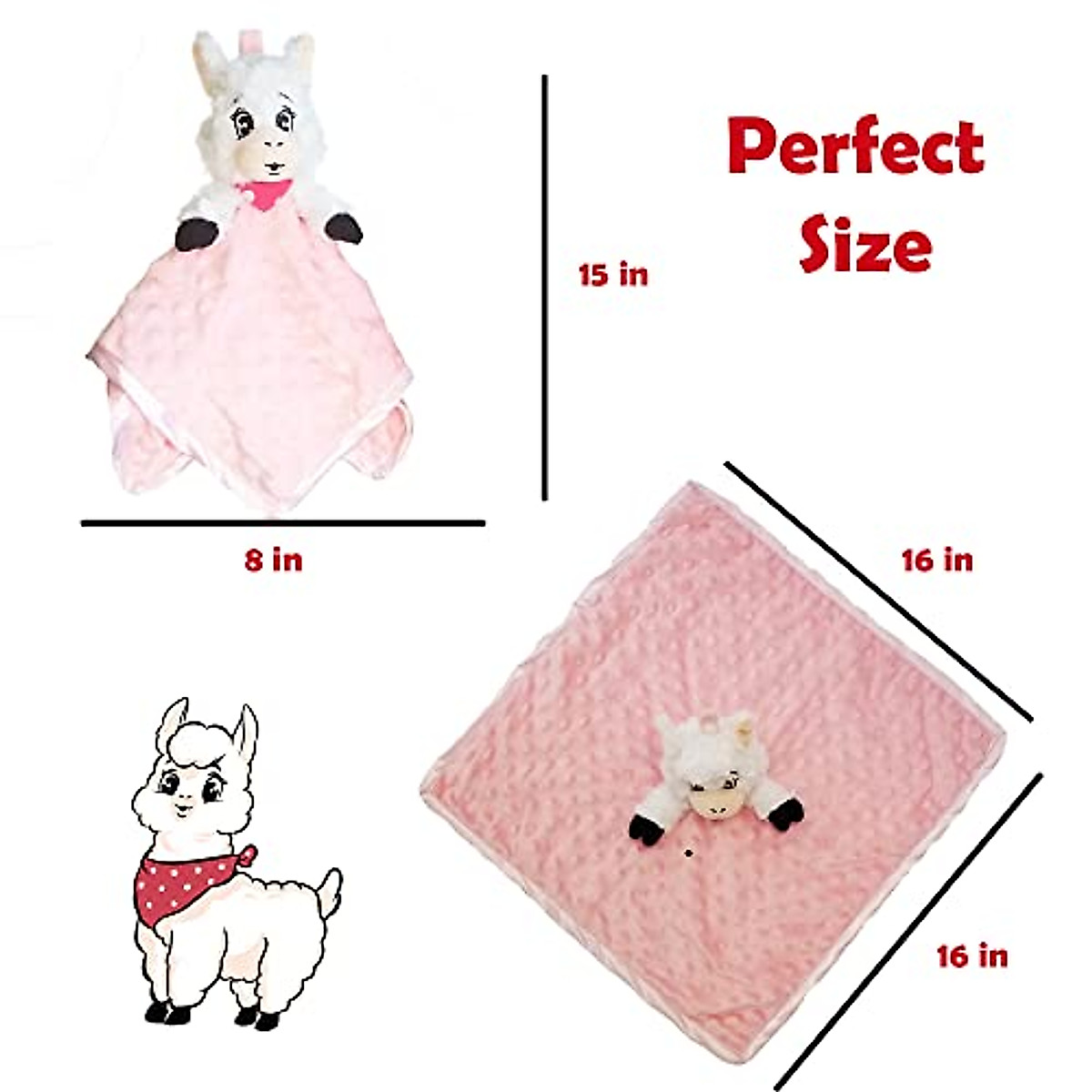 PICKY LLAMA Personalized Plush Stuffed Animal Snuggler Security Blanket 16 Inches (Personalized Pink Llama)