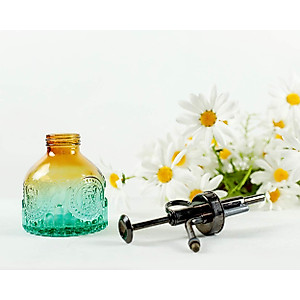 Hniuyun Glass Plant Mister Spray Bottle, 6.4 All Vintage Plant Spritzer Watering Can, Bronze Plastic Top Pump, Plant Mister Glass Watering Garden Tool (Yellow Green Gradient)