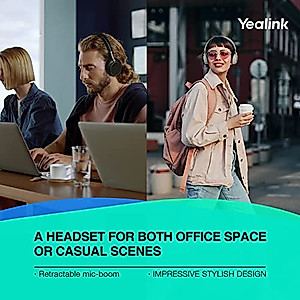 Yealink BH76 Upgraded Bluetooth Headset Wireless Headset with Microphone Teams & Zoom Certified Headset with Hi-Fi ANC Noise Canceling Microphone Office Headphones with Retractable Microphone Arm