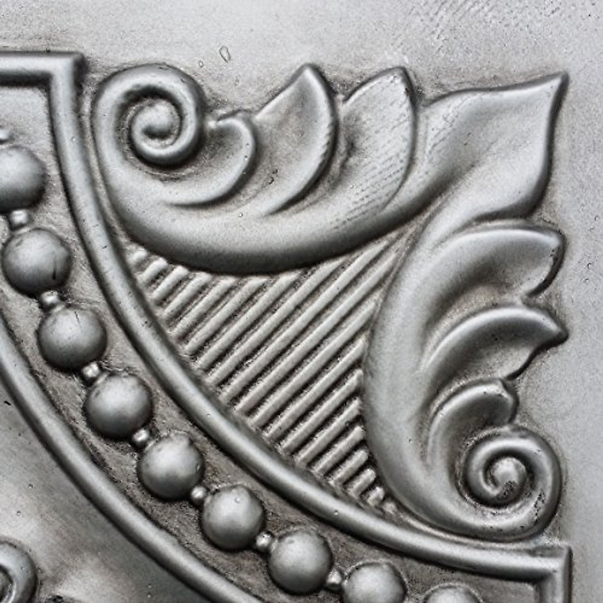 Faux Tin Glue up Drop in Ceiling Tile #TD04 Antique Silver. Pack of 10 2'X2' tiles covers 40 sq.ft. Easy to install PVC panels, great for DIY projects - antique vintage look ceiling, 3D wall paneling