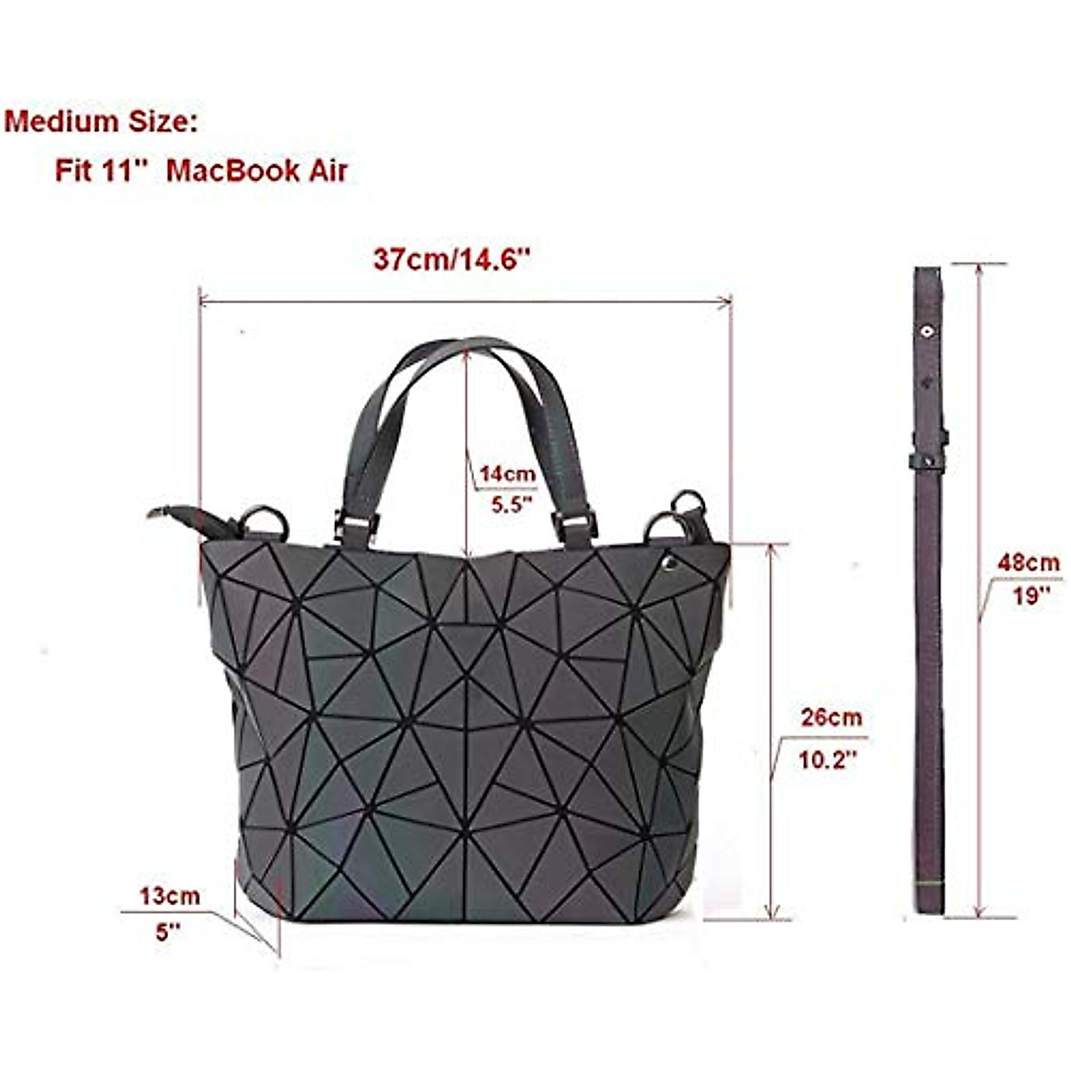 Women Handbags Geometric Luminous Bag PU Leather Shard Lattice Holographic Purse Ladies Shoulder Bag (3136M RED)