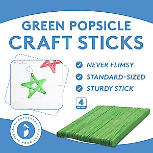 Jumbo Green Craft Sticks 6 inch, Pack of 100 Christmas Popsicle Sticks for Crafts, Wax Sticks & Tongue Depressors, by Woodpeckers