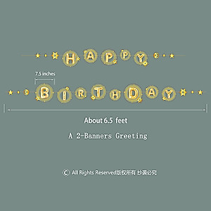 Gold Star Happy Birthday Banner for Twinkle Little Star Party Decorations Star Moon Planet Universe Celestial Hanging Garland for Birthday Party Supplies